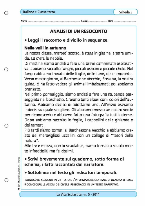 Analisi di un resoconto | Giunti Scuola
