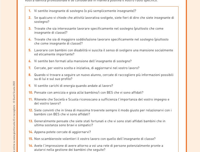 Questionario motivazionale per gli insegnanti di sostegno | Giunti Scuola Questionario motivazionale per gli insegnanti di sostegno | Giunti Scuola
