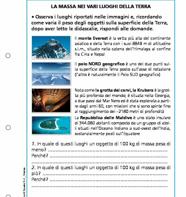 La massa nei vari luoghi della Terra | Giunti Scuola