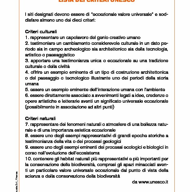 Lista dei criteri UNESCO | Giunti Scuola