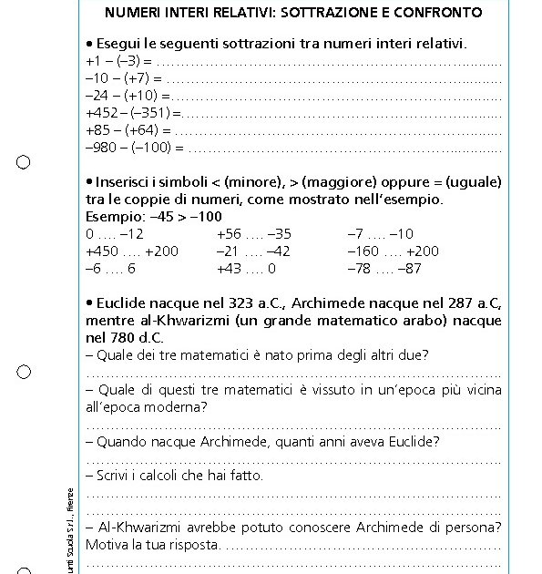 Numeri interi relativi: sottrazione e confronto | Giunti Scuola