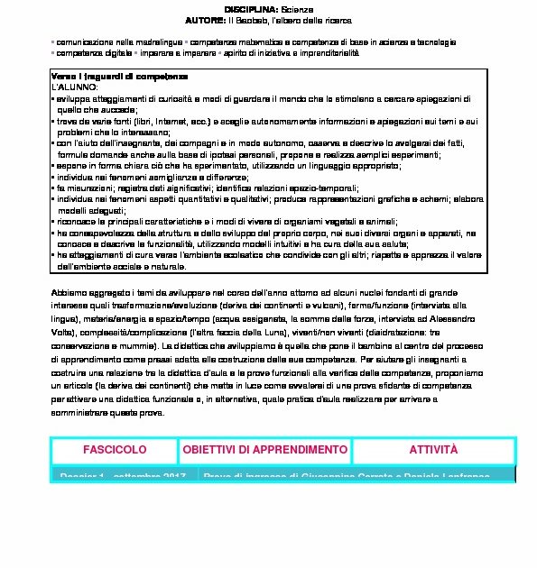 Progettazione annuale: Scienze, classe 5 (Doc) | Giunti Scuola Progettazione annuale: Scienze, classe 5 (Doc) | Giunti Scuola