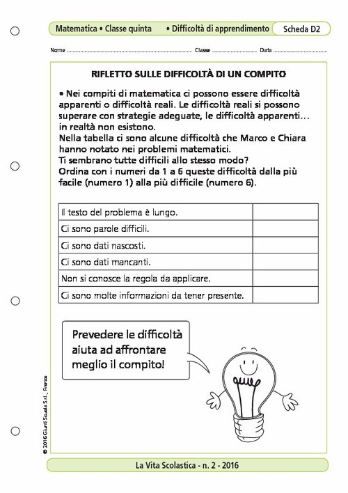 Rifletto sulle difficoltà di un compito | Giunti Scuola