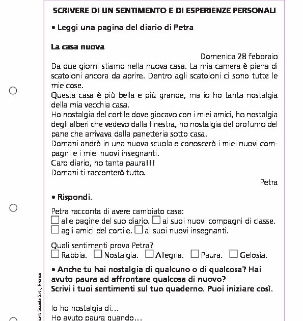 Scrivere di un sentimento e di esperienze personali | Giunti Scuola